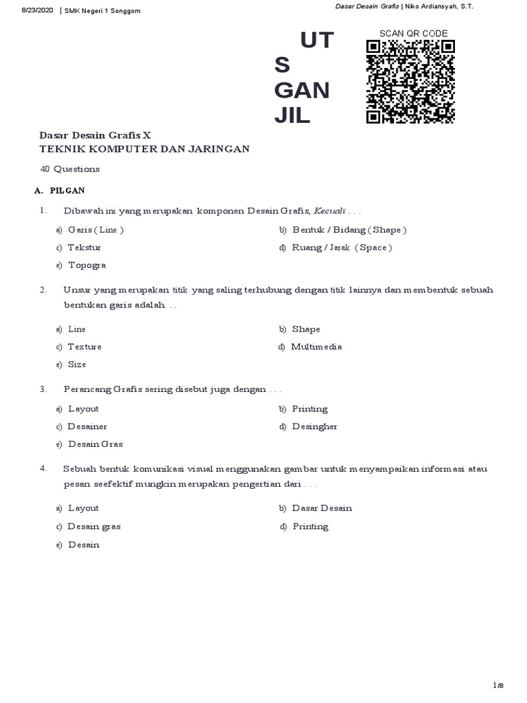 Soal UTS 2020 - 2021 SEMESTER GANJIL (Dasar Desain Grafis) | PDF | Metode & Bahan Ajar