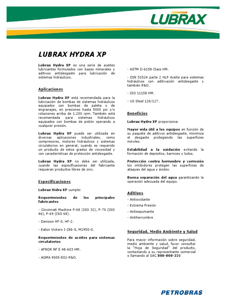 Lubrax Hydra XP PDF | PDF | Lubricante | Líquidos