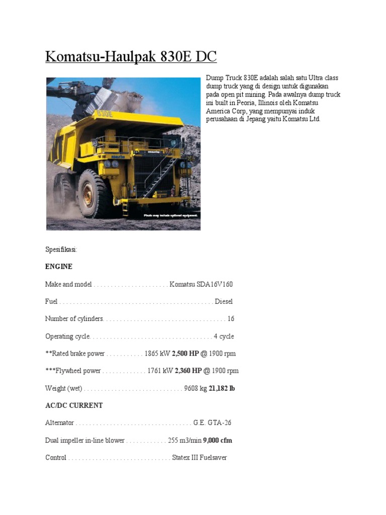 Komatsu-Haulpak 830E DC: Engine | PDF | Brake | Manufactured Goods
