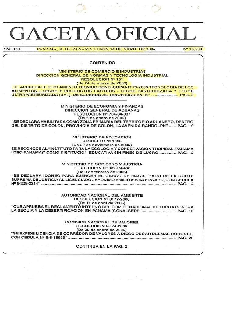 RT DGNTI-COPANIT 79-2006 para Etiquetado de Productos Lácteos | PDF