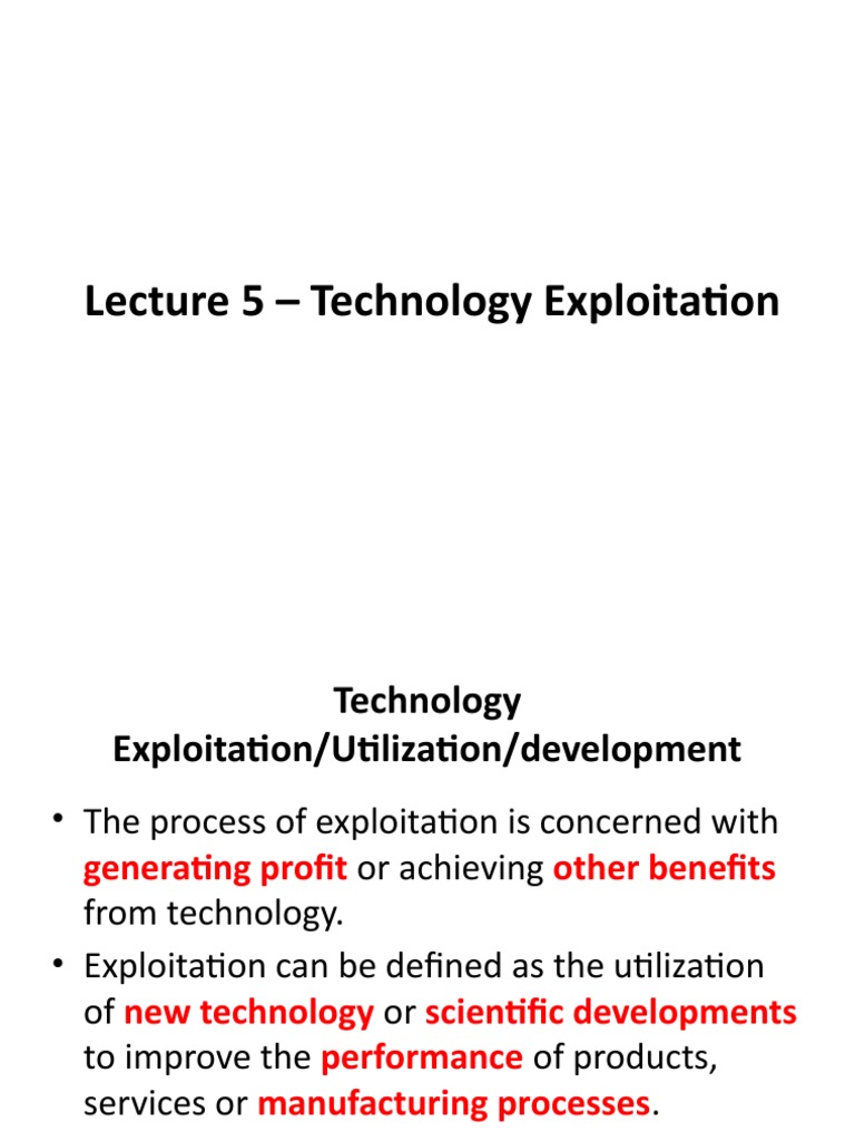 Lecture 5 - Technology Exploitation | PDF | Technology Transfer ...