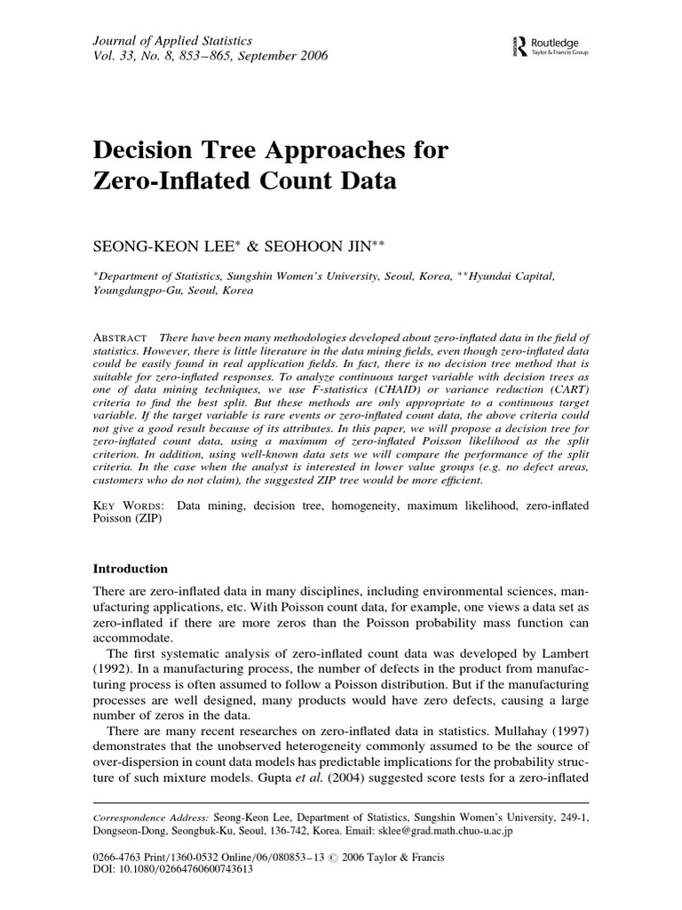 Decision Tree Approaches For Zero-Inflated Count Data: Seong-Keon Lee & Seohoon Jin | PDF ...