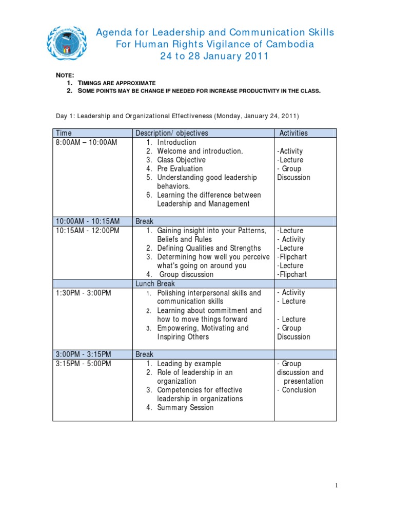 Class Agenda | PDF | Lecture | Leadership