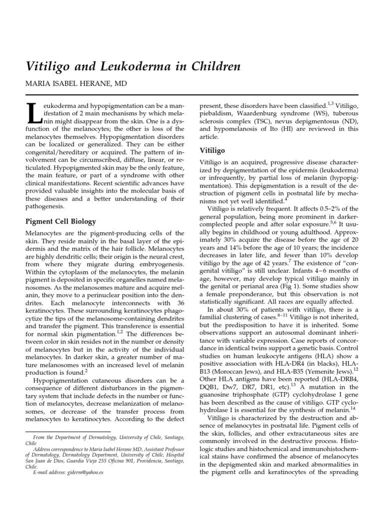 Vitiligo and Leukoderma in Children: Maria Isabel Herane, MD | PDF ...