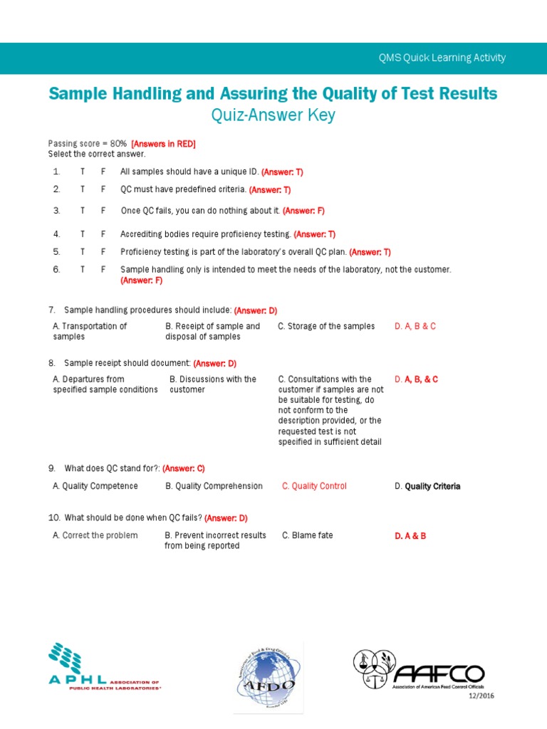 Quality Management System Sample Handling Quiz Answer Key 2017 - v0.1 ...