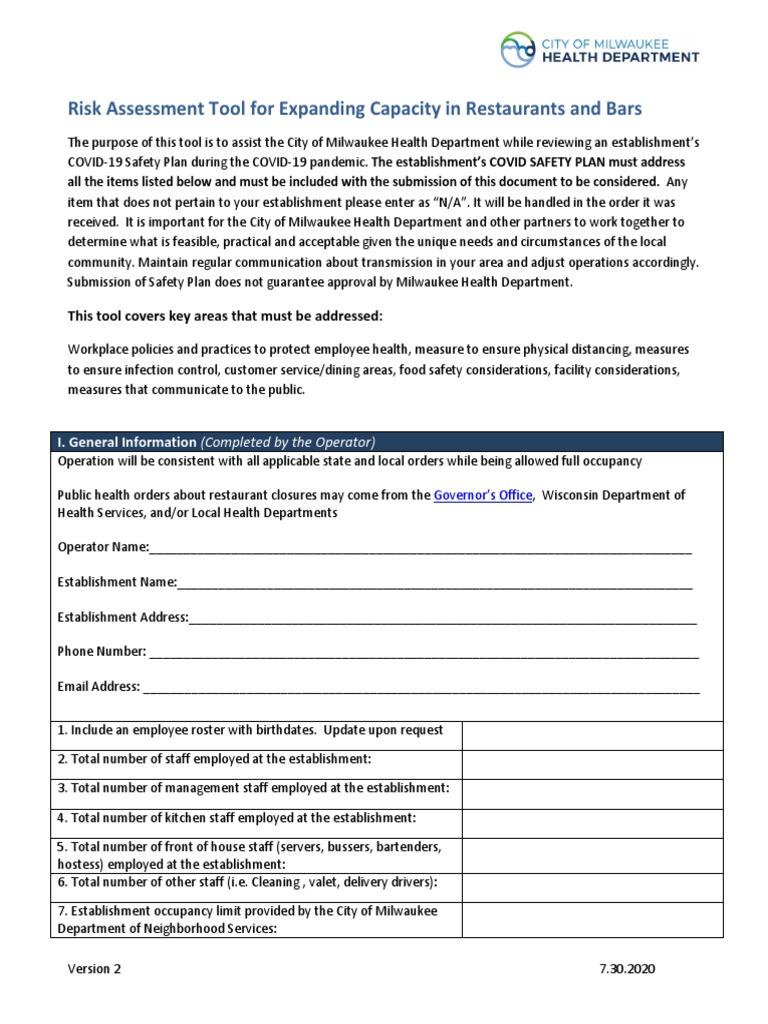 Risk Assessment Tool For Expanding Capacity in Restaurants and Bars ...