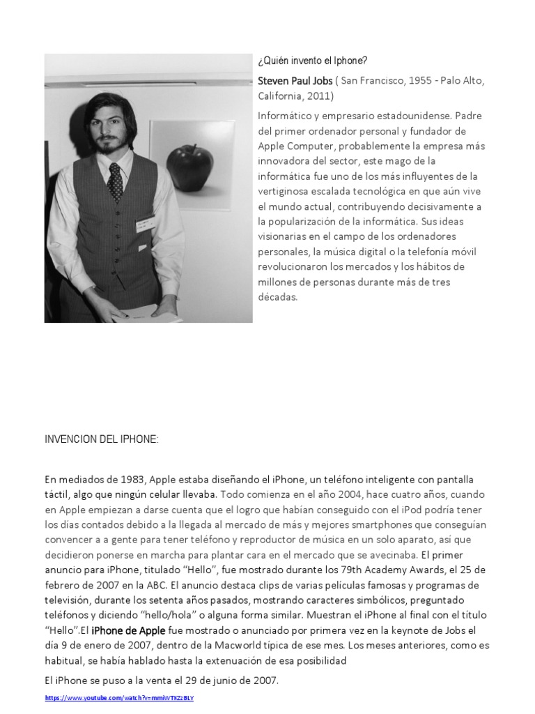 Inventor del iPhone: Steve Jobs | PDF | Apple Inc. | Yo telefono