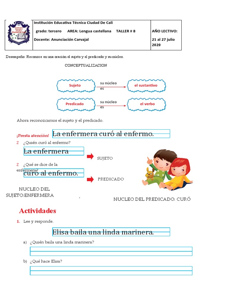 Hoja De Trabajo Completa De Sujetos Y Predicados Hoja De Trabajo Sobre