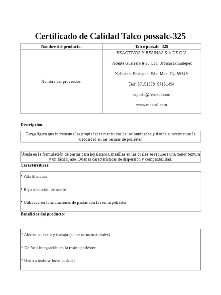 Talco Possalc-325 | PDF