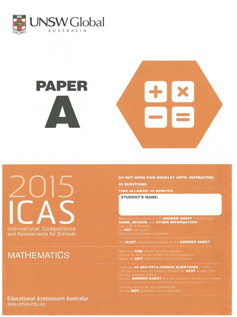 Maths ICAS 2015 Paper A PDF | PDF