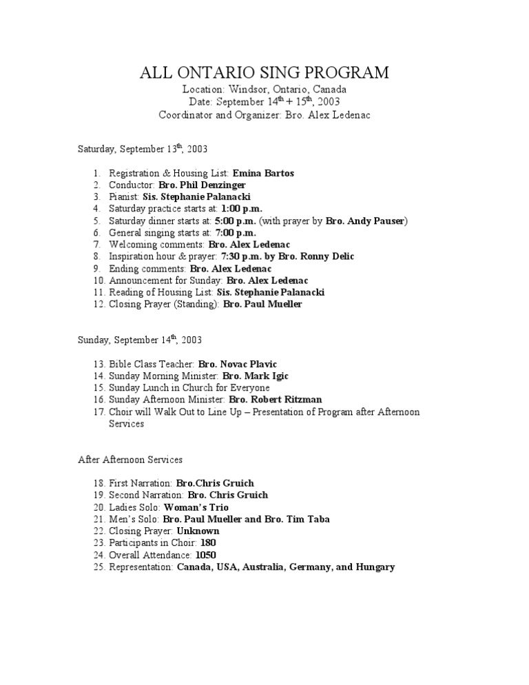 All Ontario Sing Program 2003 (Windsor ACCN) | PDF