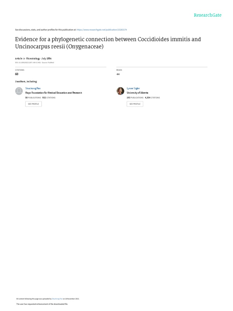 Evidence For A Phylogenetic Connection Between Coccidioides Immitis and ...