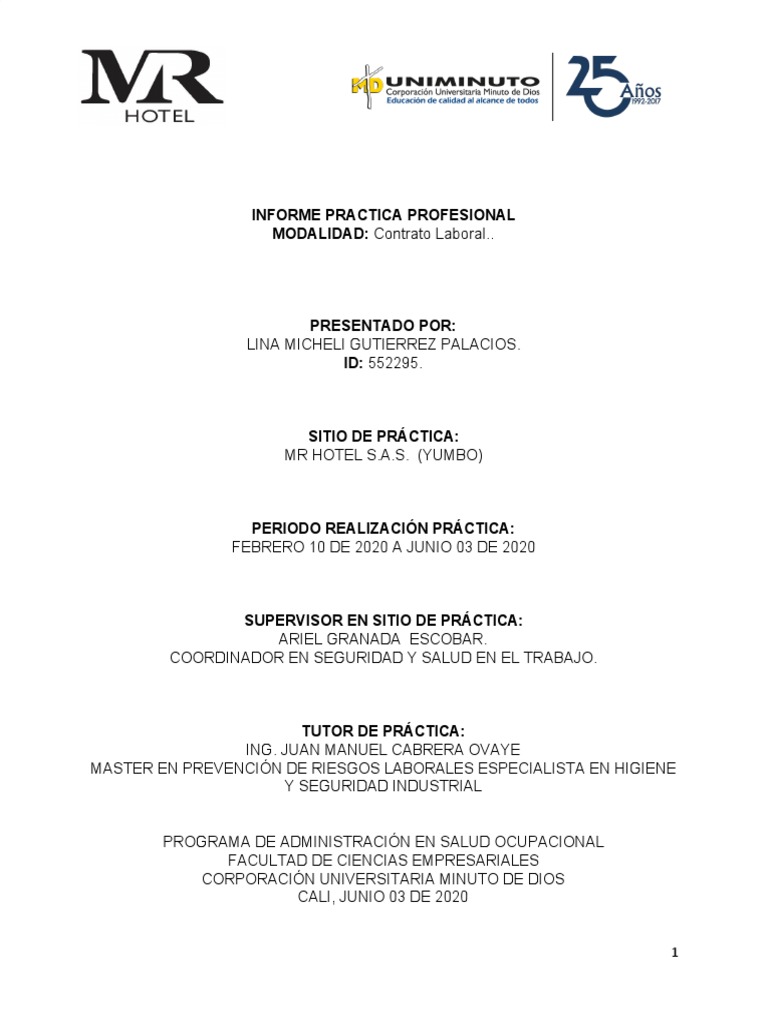 Modelo Informe Practica Profesional | PDF | Hotel | Evaluación