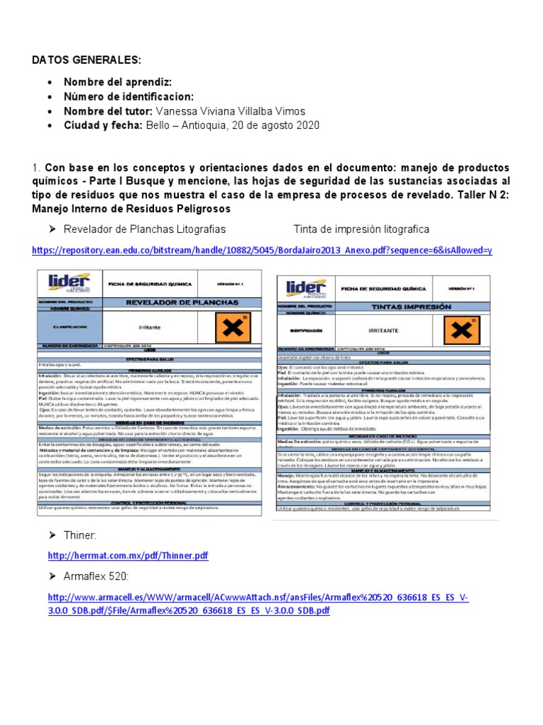 Fichas de seguridad de Tintas de impresión y revelador de planchas | PDF | Mercancías peligrosas ...