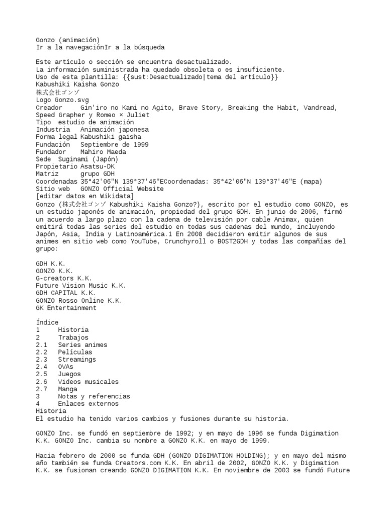 Gonzo Animation | PDF | Industria del anime | Anime