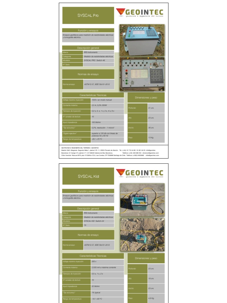 GEOINTEC FICHA RESISTIVIMETROs SYSCAL SWITCH TOMOGRAFIA SEV | PDF ...