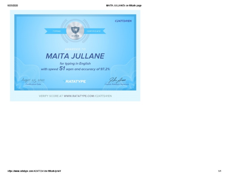 Typing Test Certificate PDF | PDF