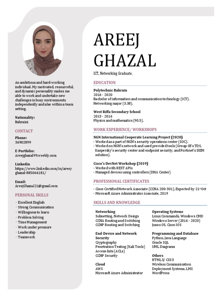 Areej Ghazal CV | PDF | Cisco Certifications | Digital Technology