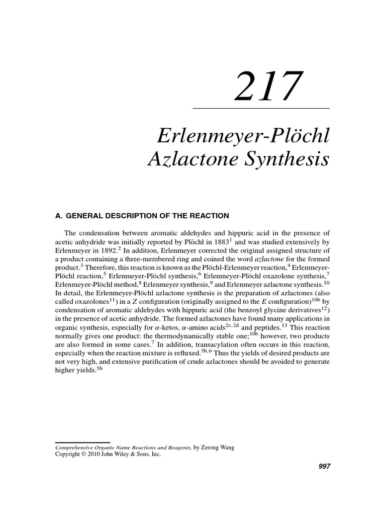Erlenmeyer-Pl Ochl Azlactone Synthesis: A. General Description of The ...