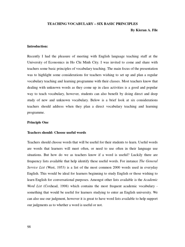 Six Principles of Vocabulary Teaching | PDF | Vocabulary | Learning