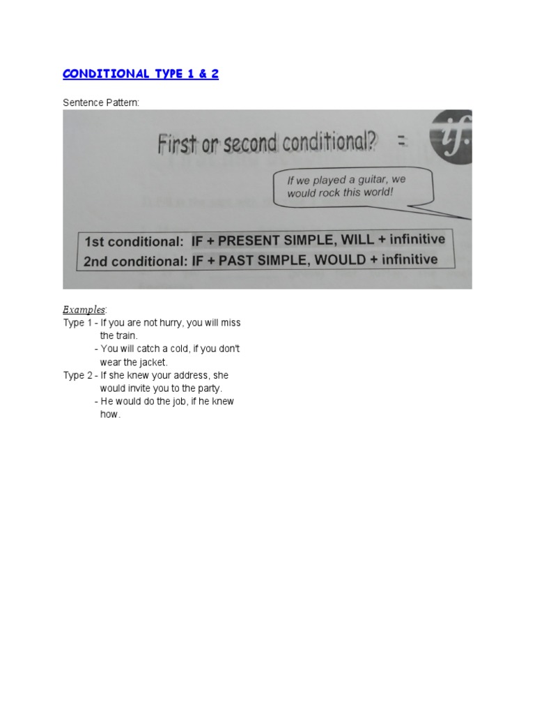 CONDITIONAL TYPE 1 & 2 Formula