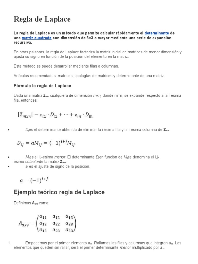Regla de Laplace | PDF | Determinante | Matriz (Matemáticas)