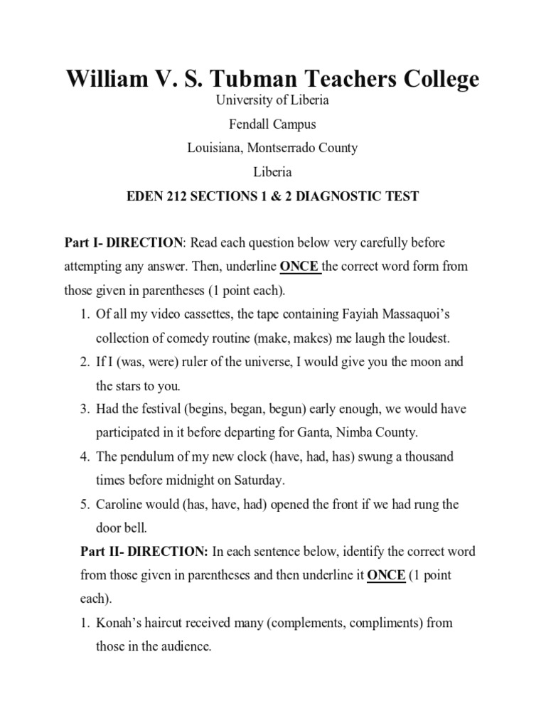 Analysis of an English Language Diagnostic Test for Students at William ...