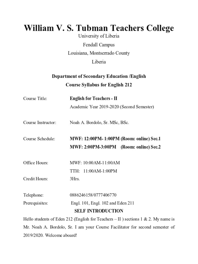 Course Syllabus | PDF | English Language | Sentence (Linguistics)