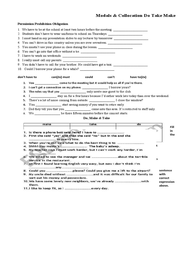 Modals & Collocation Do Make Take | PDF