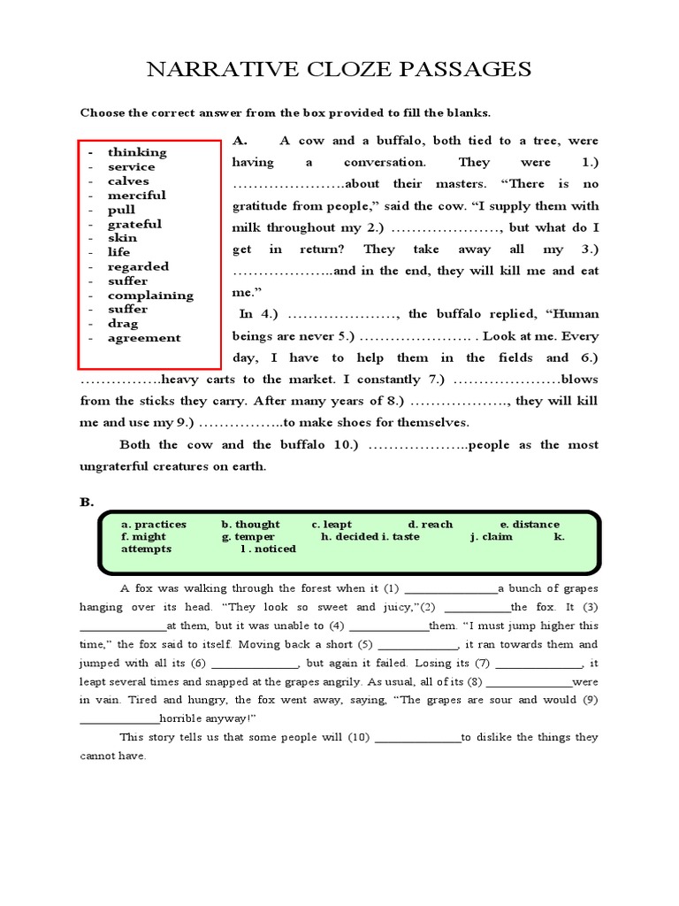 Narrative Cloze Passages | PDF