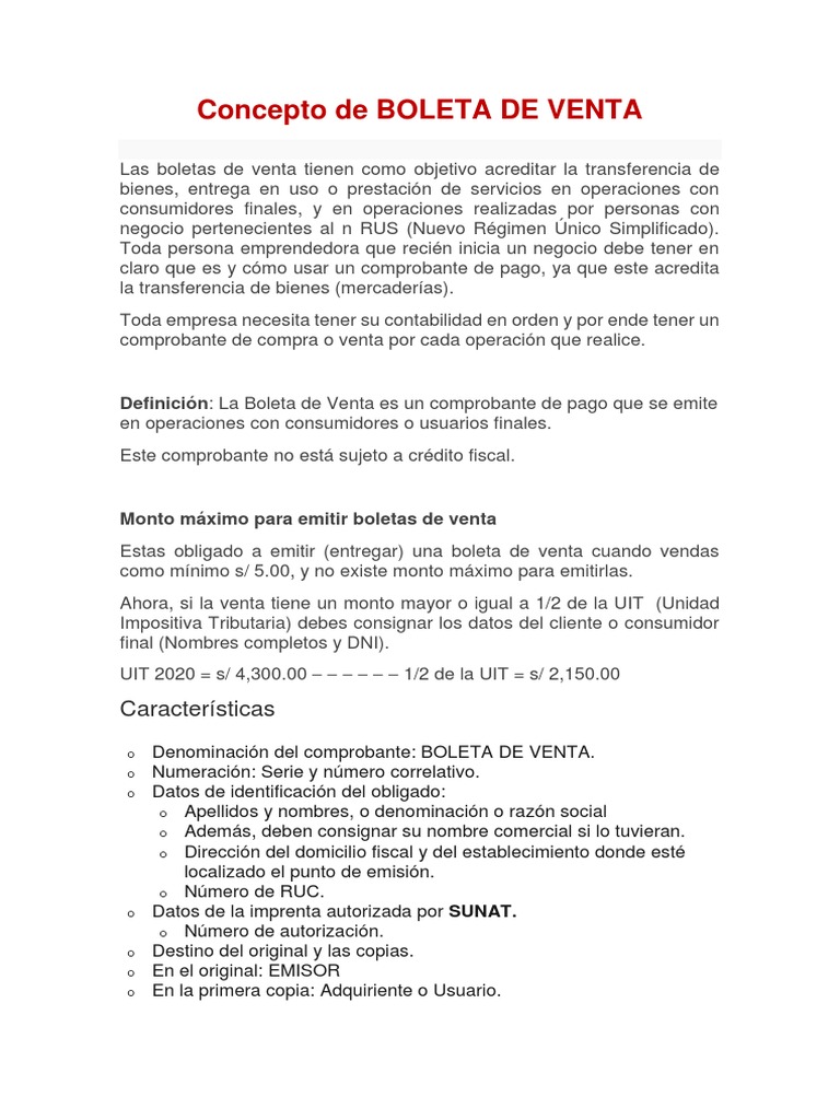 Definición y Uso de Boleta de Venta | PDF | Finanzas y dinero | Derecho