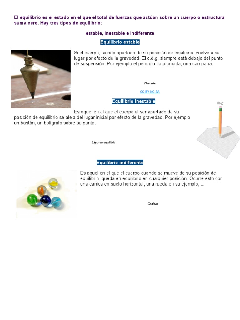 Los tres tipos de equilibrio: estable, inestable e indiferente | PDF