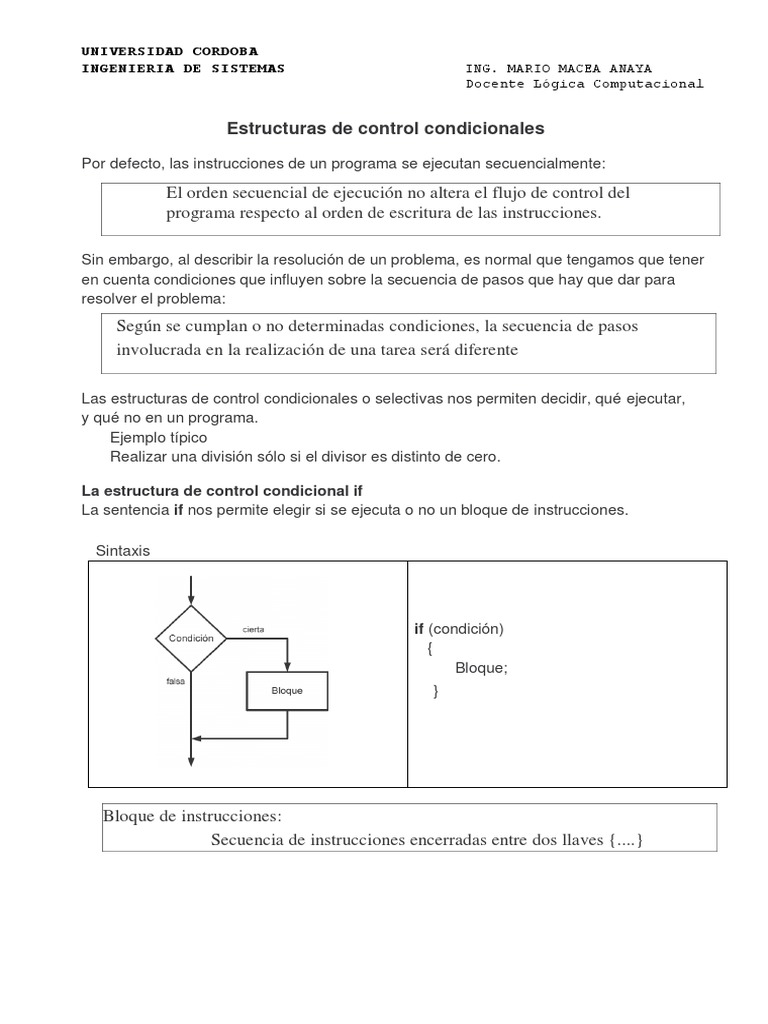 Guia Estructuras de Control Condicionales | PDF | Flujo de control ...