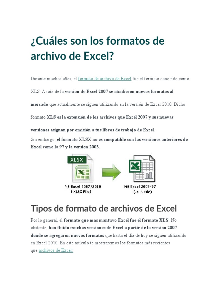 Formatos de Archivo de Excel | PDF | Microsoft Excel | Microsoft Office