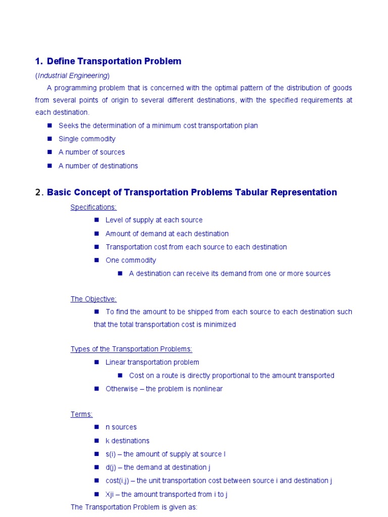 Overview of Transportation Problems | PDF | Linear Programming ...