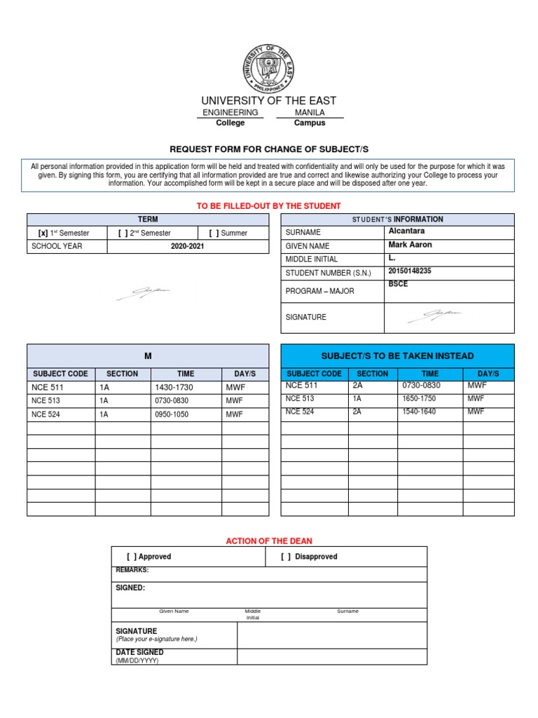 Request for Change of Subjects Form: Streamlining the Online Process ...