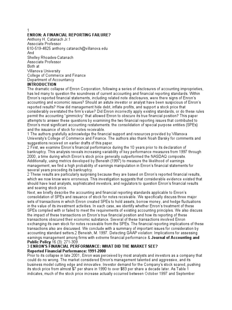 Enron: A Financial Reporting Failure? | PDF | Stocks | Investing
