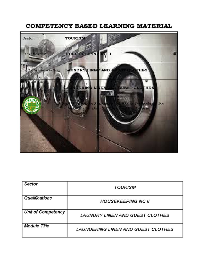 Competency Based Learning Material: Laundering Linen and Guest Clothes ...