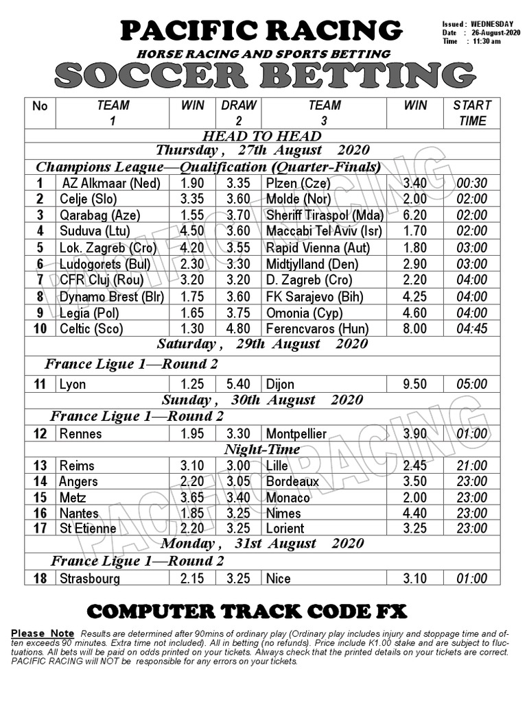 Soccer-Tuesday Pacific Racing | PDF | Sports Clubs | Association Football