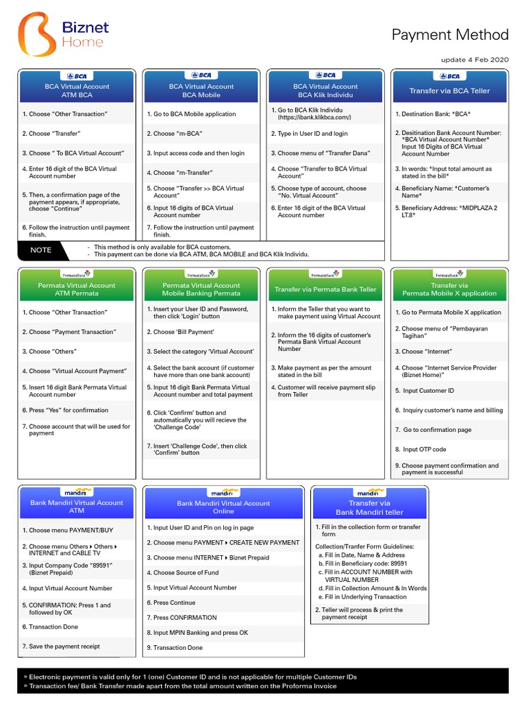 Biznet Home Payment Method | PDF | Automated Teller Machine | Invoice