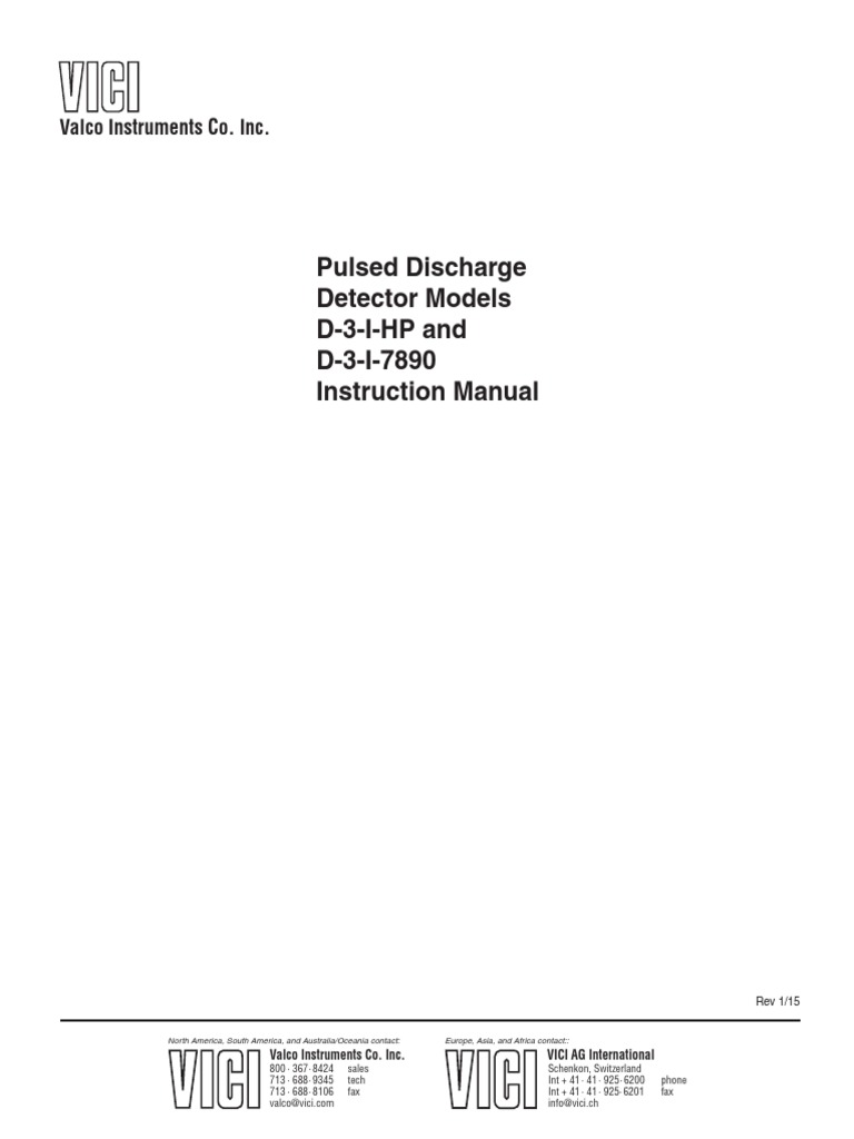 Pulsed Discharge Detector Models D-3-I-HP and D-3-I-7890 Instruction ...
