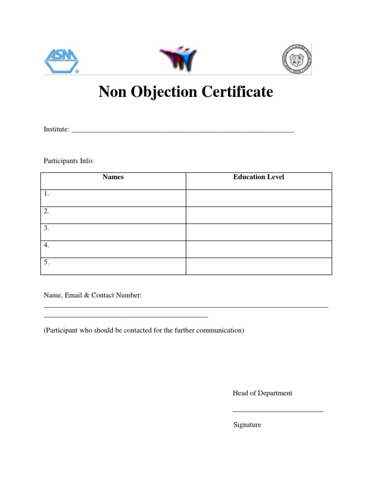 Non Objection Certificate Template | PDF