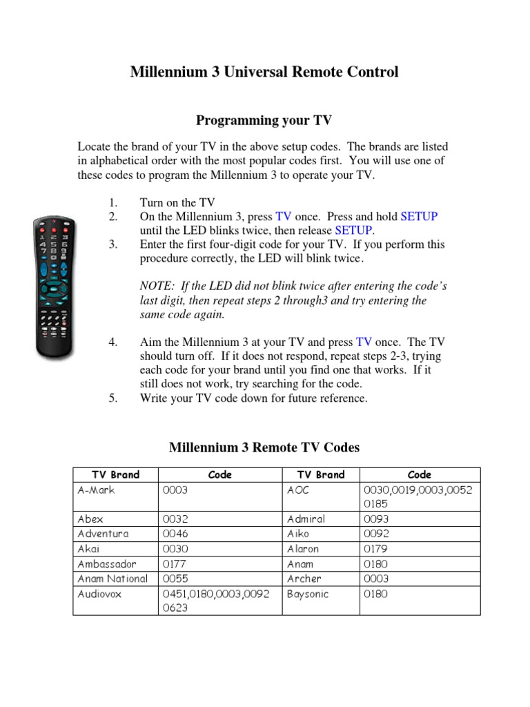 Millennium 3 Universal Remote Control: Programming Your TV | PDF ...