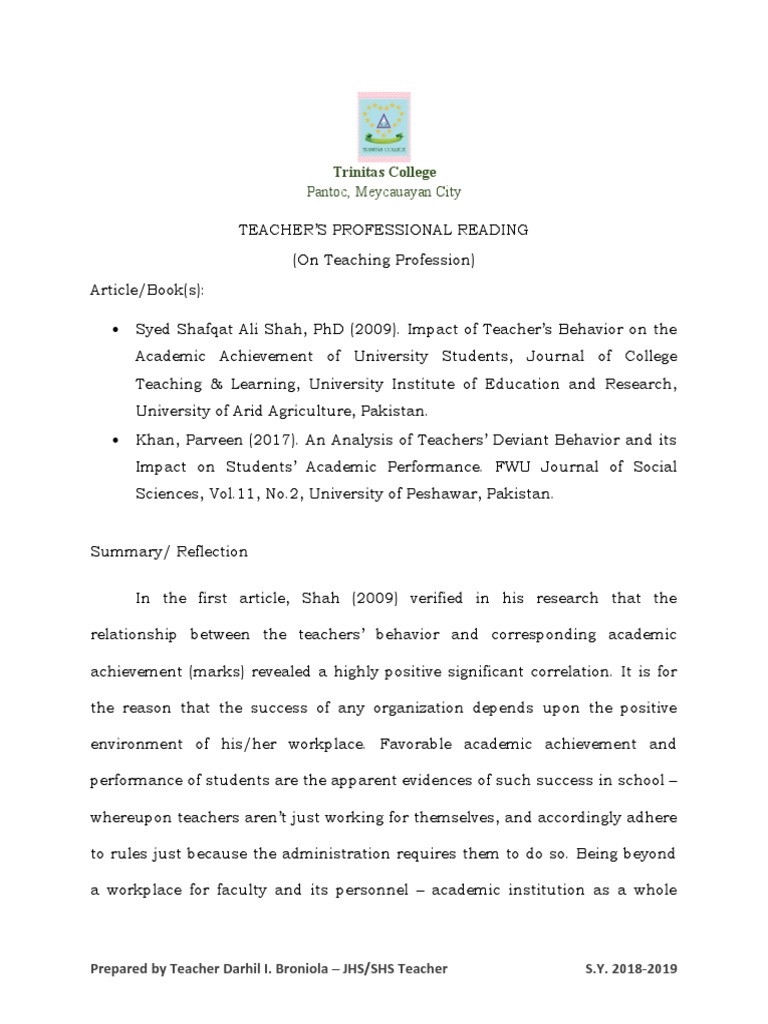 (PRINTED NA) Professional Readings 2019 | PDF | Teachers | Curriculum