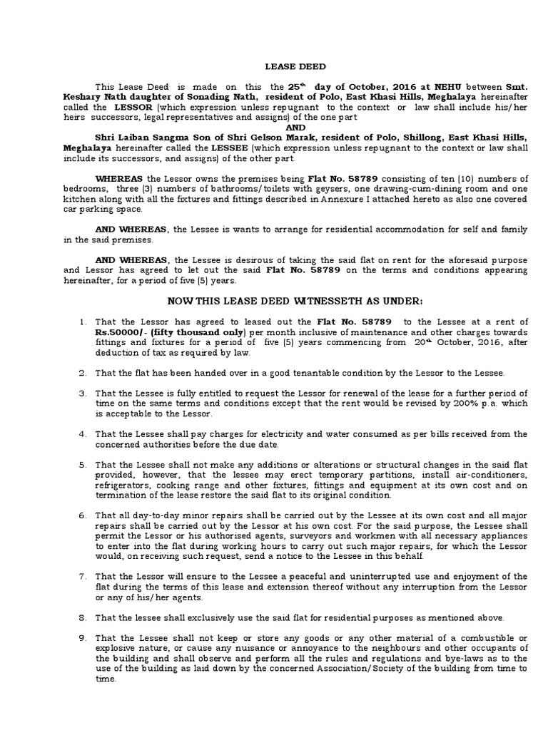 Now This Lease Deed Witnesseth As Under | PDF | Lease | Civil Law ...