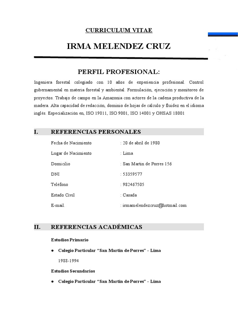 CV Irma | PDF | Cemento | Lima