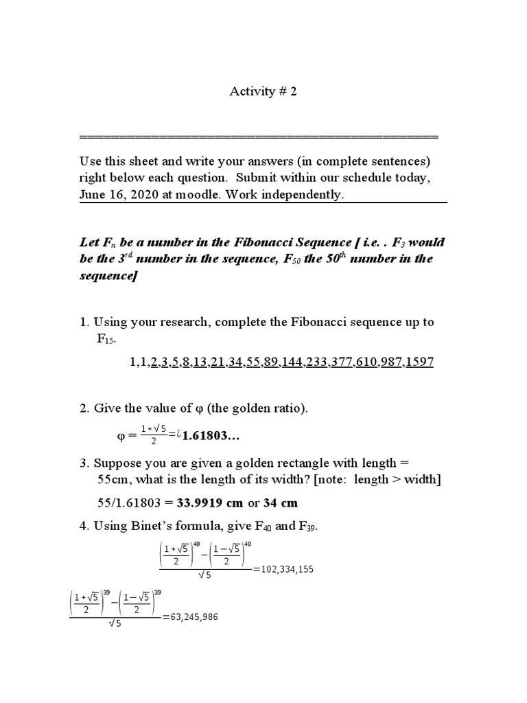 (Fibonacci) Seatwork 1 Answers - Left | PDF