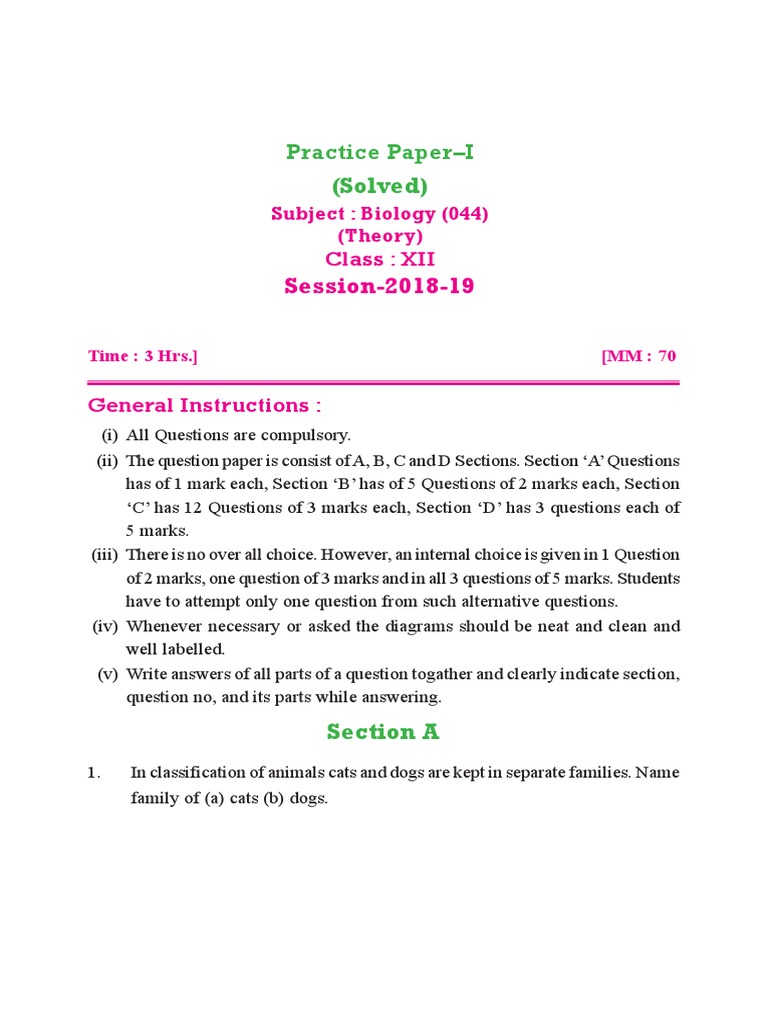 Solved Biology Practice Paper XII | PDF | Adrenal Gland | Pancreas