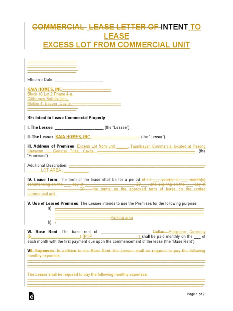 Commercial Lease Letter of TO Lease Excess Lot From Commercial Unit ...