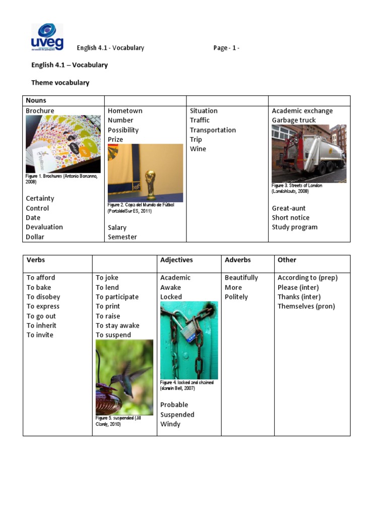 English 4.1 - Vocabulary Theme Vocabulary Nouns | PDF | English ...